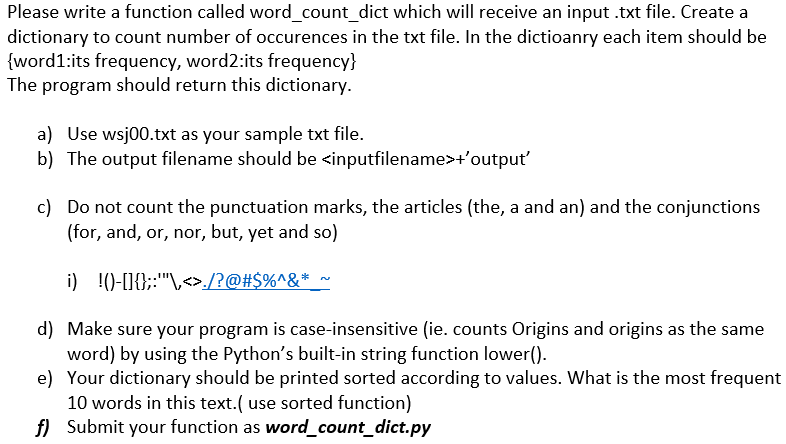 Solved Please write a function called word_count_dict which | Chegg.com