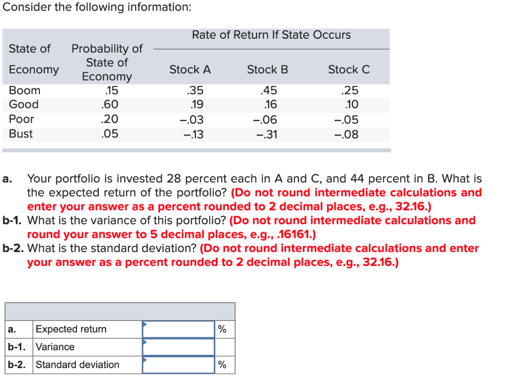 Solved Consider the following information: Rate of Return If | Chegg.com