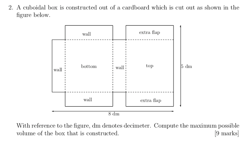 Solved 2. A cuboidal box is constructed out of a cardboard | Chegg.com