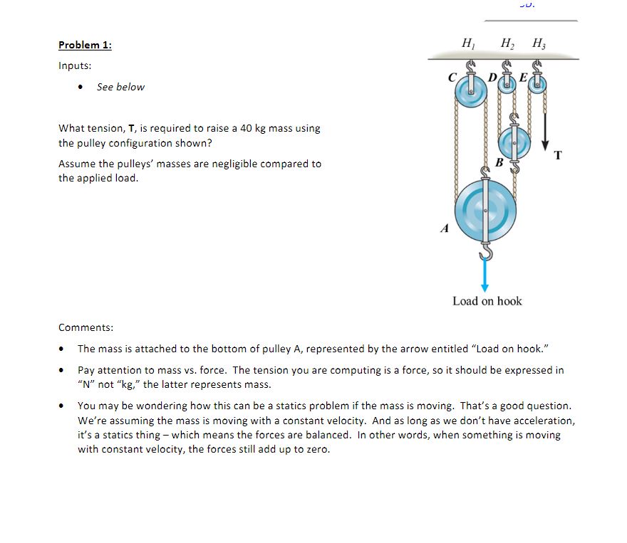 Solved Problem 1: Inputs: - See below What tension, T, is | Chegg.com