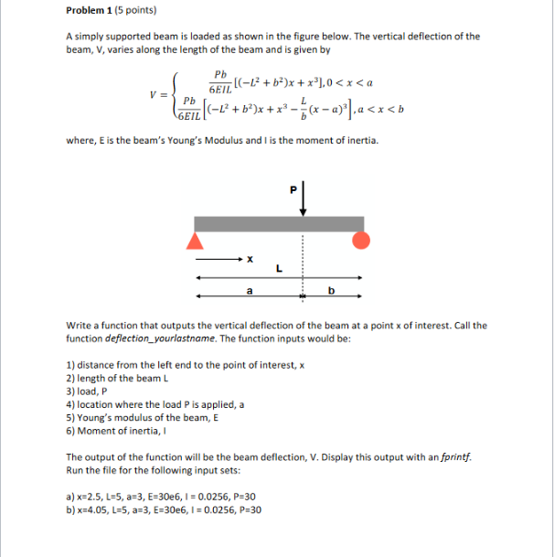 [Solved]Use Matlab Simply Supported Beam Loaded Shown Figure Vertical Deflection Beam V Varies ...