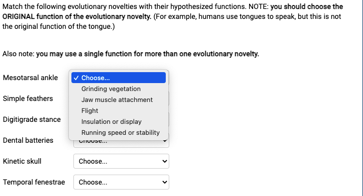 Solved Match the following evolutionary novelties with their | Chegg.com
