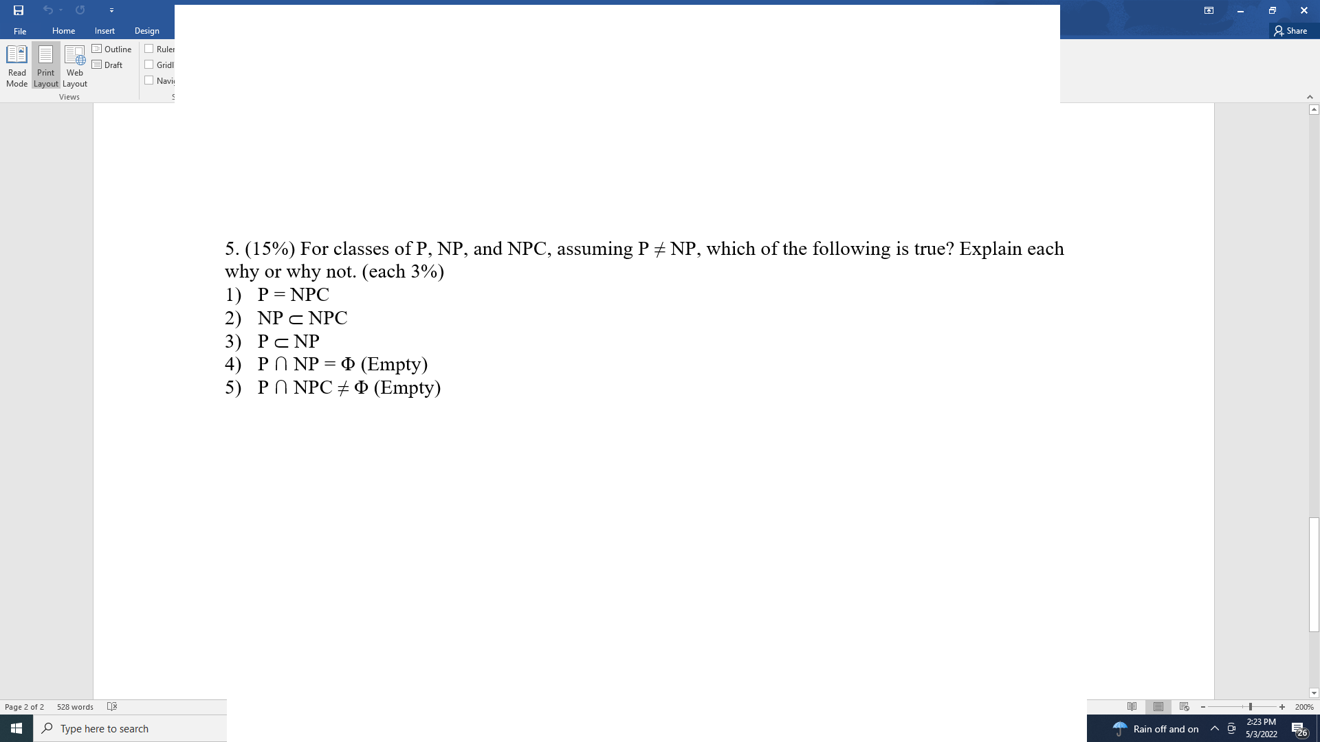 Solved 6 File Home Insert Design 2. Share 3 Outline Rulei | Chegg.com