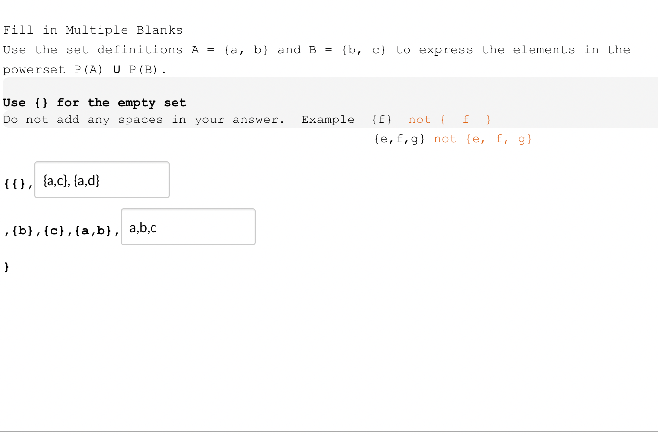 Solved Fill in Multiple Blanks Use the set definitions | Chegg.com