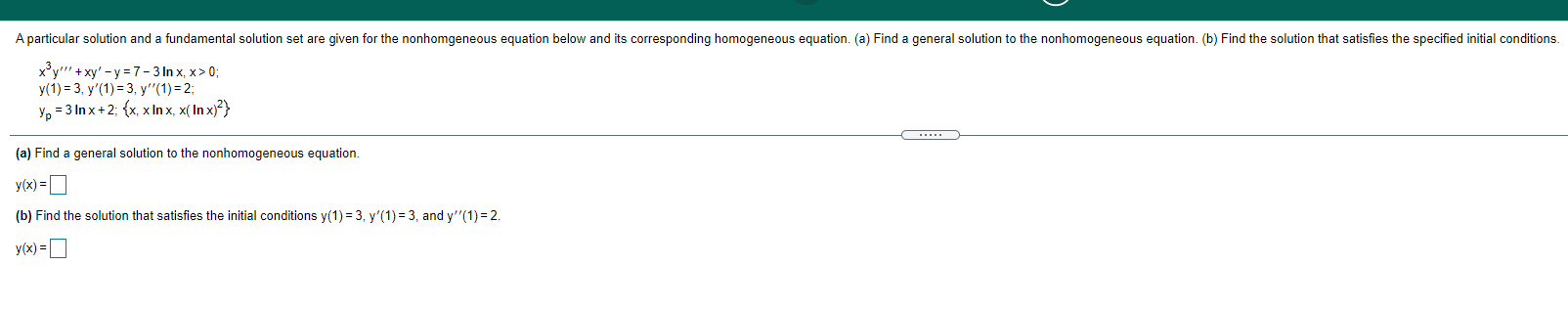Solved A particular solution and a fundamental solution set | Chegg.com