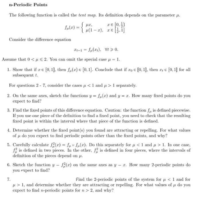 Solved The following function is called the tent map. Its | Chegg.com
