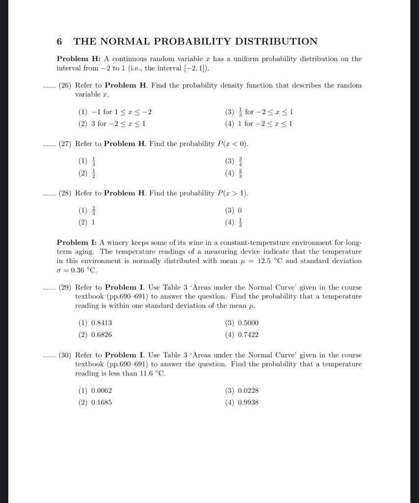 Solved 6 THE NORMAL PROBABILITY DISTRIBUTION Problem H: A | Chegg.com