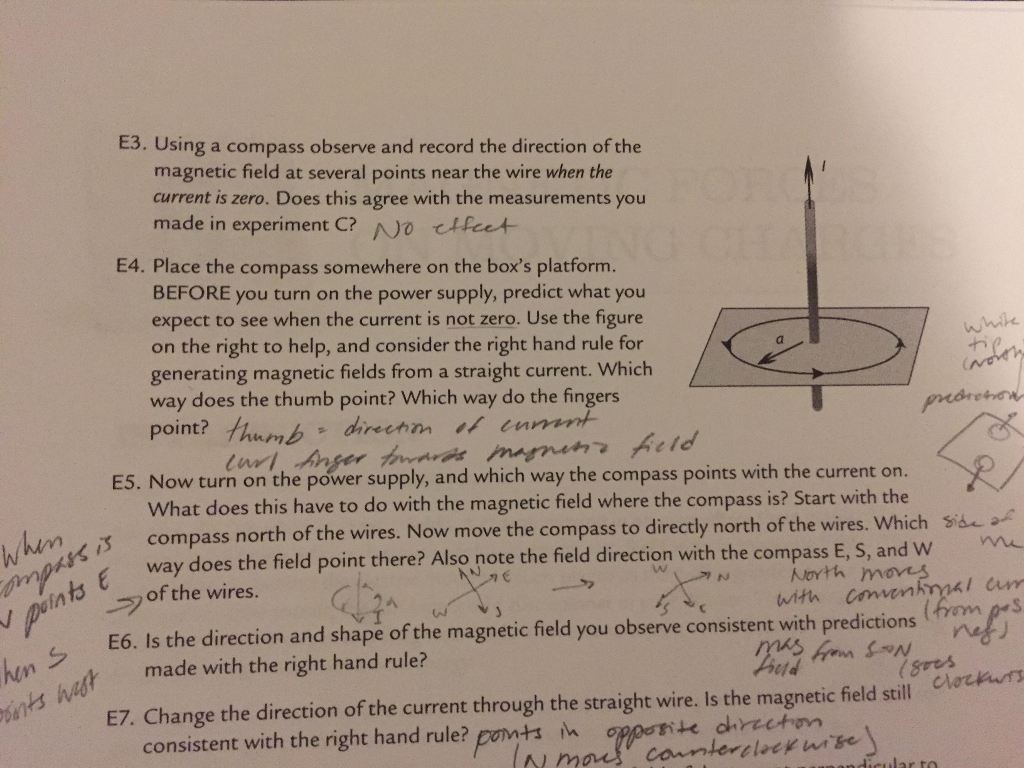 Solved E3. Using a compass observe and record the direction | Chegg.com