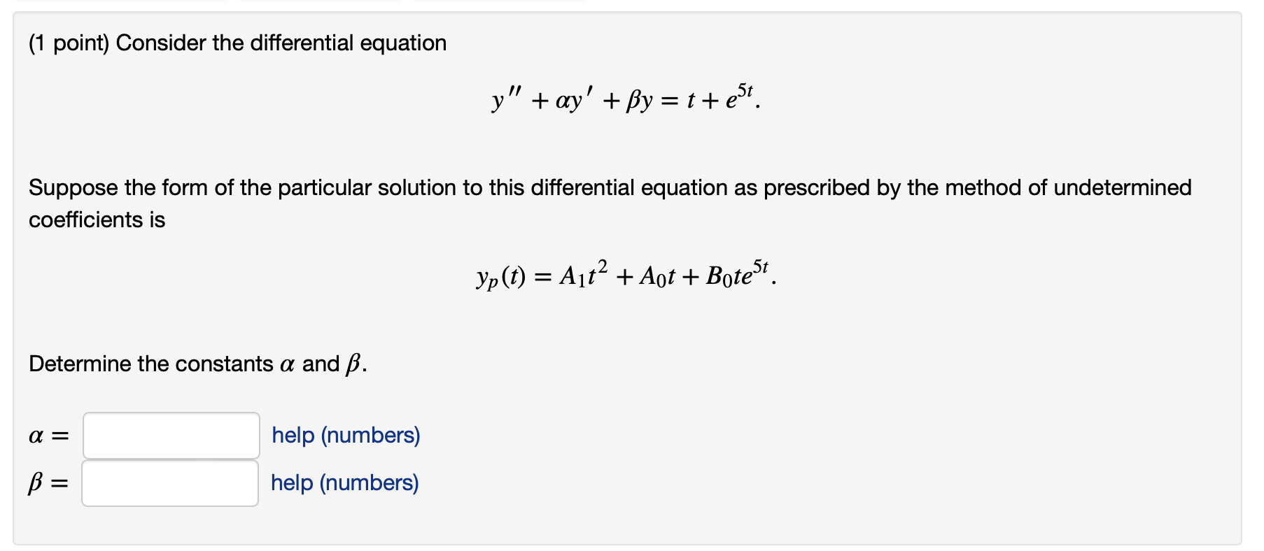 Solved (1 point) Consider the differential equation | Chegg.com