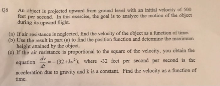 Solved An Object Is Projected Upward From Ground Level With