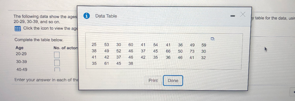 Solved Data Table y table for the data, usit The following | Chegg.com