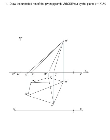 Draw the unfolded net of the given pyramid ABCDW cut | Chegg.com