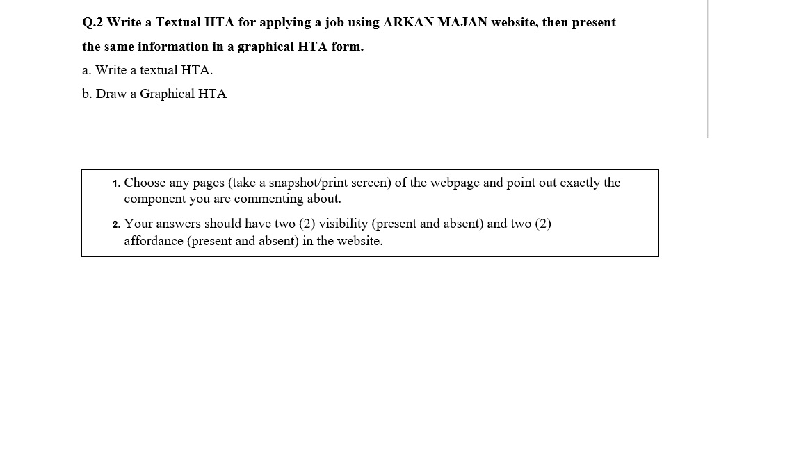 Q.2 Write a Textual HTA for applying a job using | Chegg.com