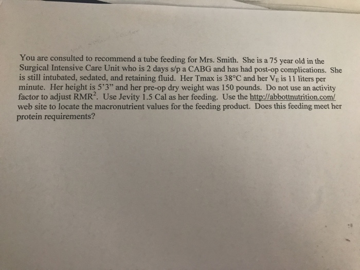 Tube Feeding Case Studies: For both of the patient | Chegg.com