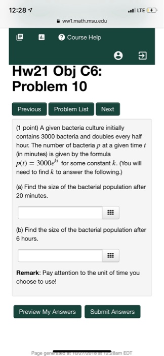 Solved 12:28 ร LTE E Course Help Hw21 Obj C6: Problem 10 | Chegg.com