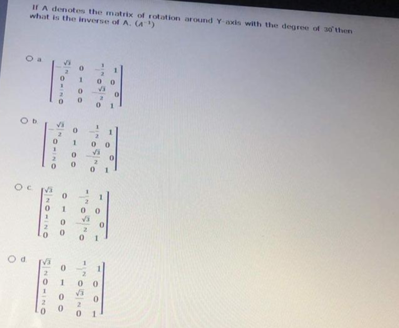Solved IR A denotes the matrix of rotation around Y-axis | Chegg.com