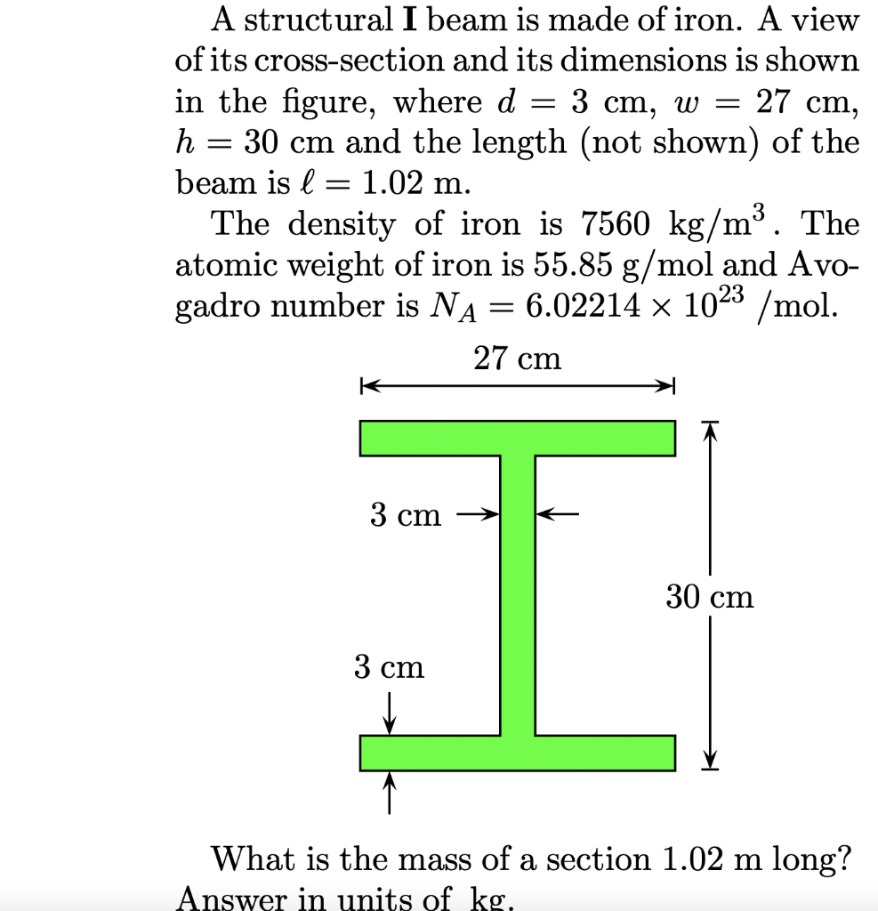 Solved A structural I beam is made of iron. A view of its | Chegg.com
