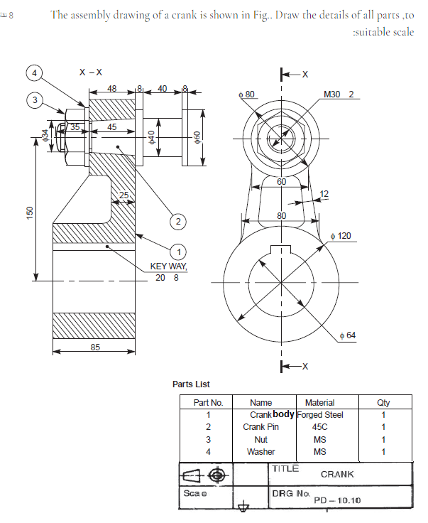 Solved ع نقا The assembly drawing of a crank is shown in | Chegg.com