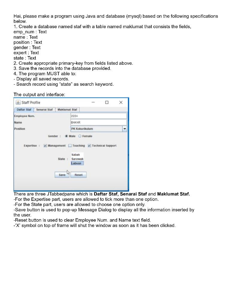 Solved Hai, please make a program using Java and database | Chegg.com