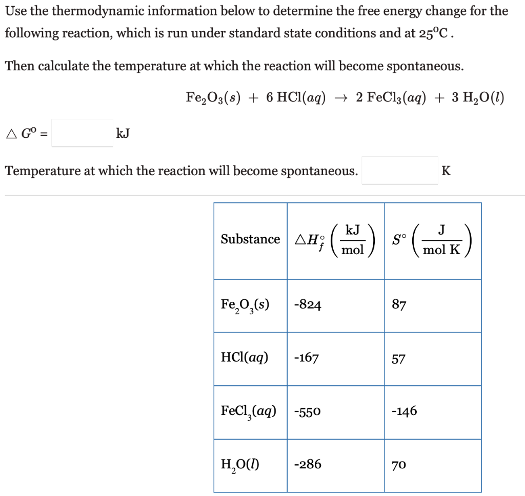 Solved Use the thermodynamic information below to determine | Chegg.com