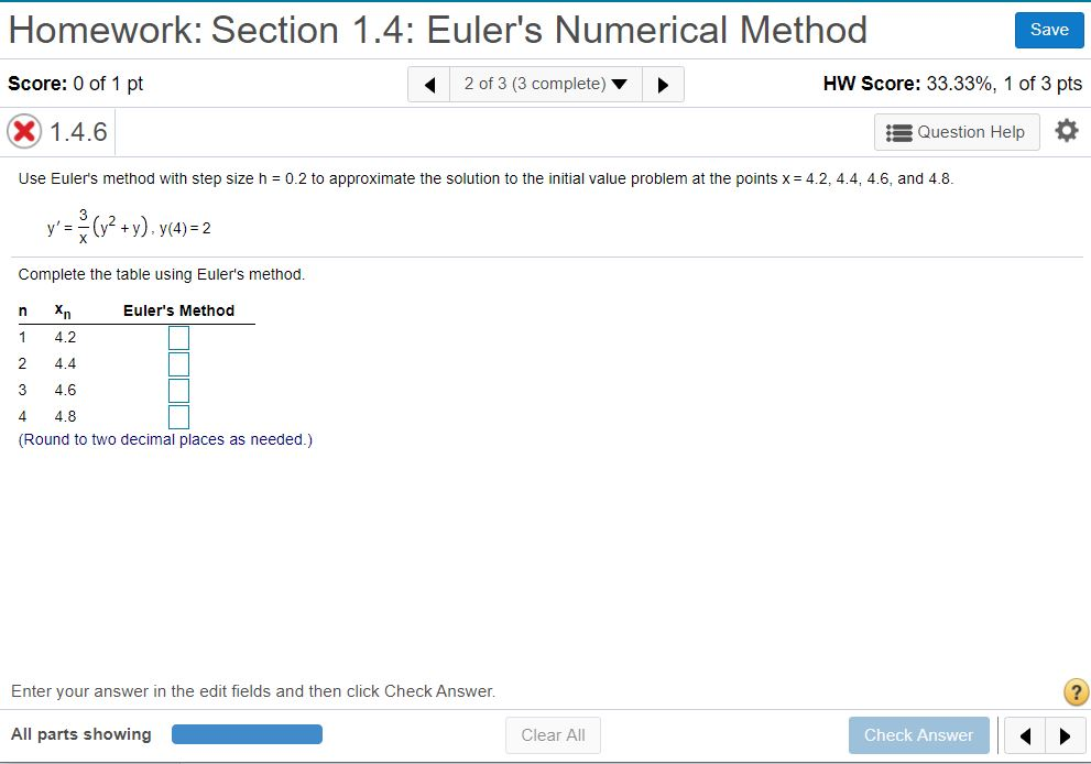 Solved Homework: Section 1.4: Euler's Numerical Method Save | Chegg.com
