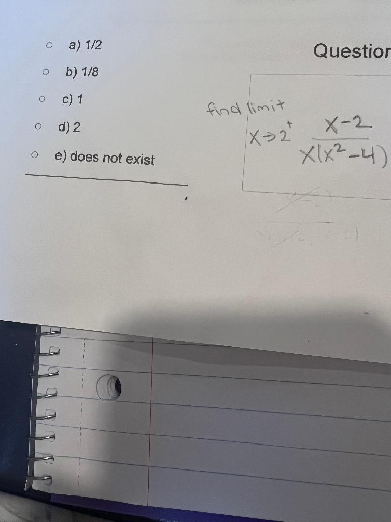Solved a) 1/2 b) 1/8 c) 1 d) 2 e) does not exist find limit | Chegg.com