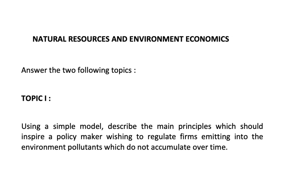 Solved NATURAL RESOURCES AND ENVIRONMENT ECONOMICS Answer | Chegg.com