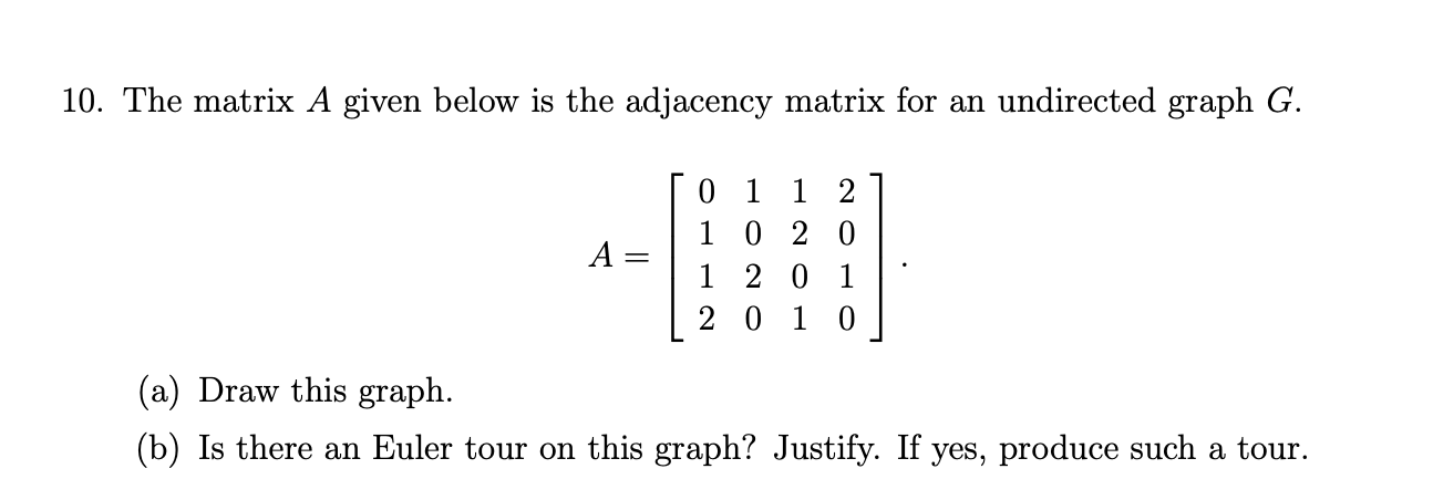 Solved 10. The matrix A given below is the adjacency matrix | Chegg.com