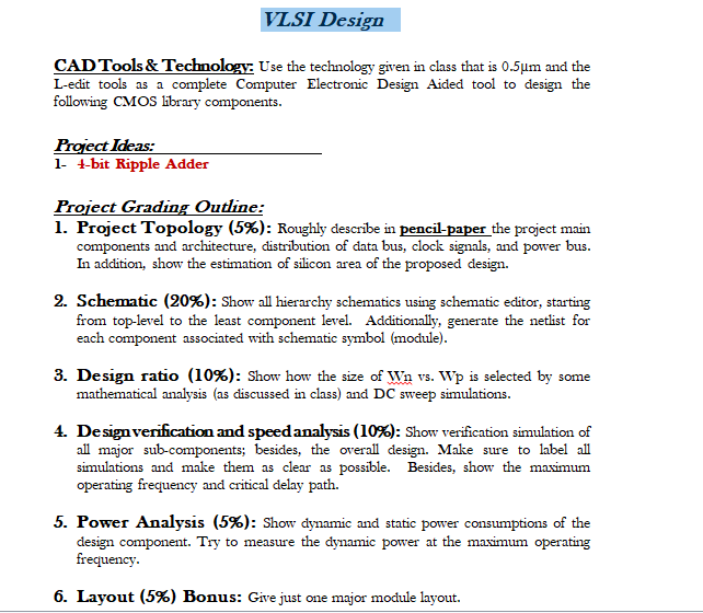 Solved VLSI Design CAD Tools & Technology: Use the | Chegg.com