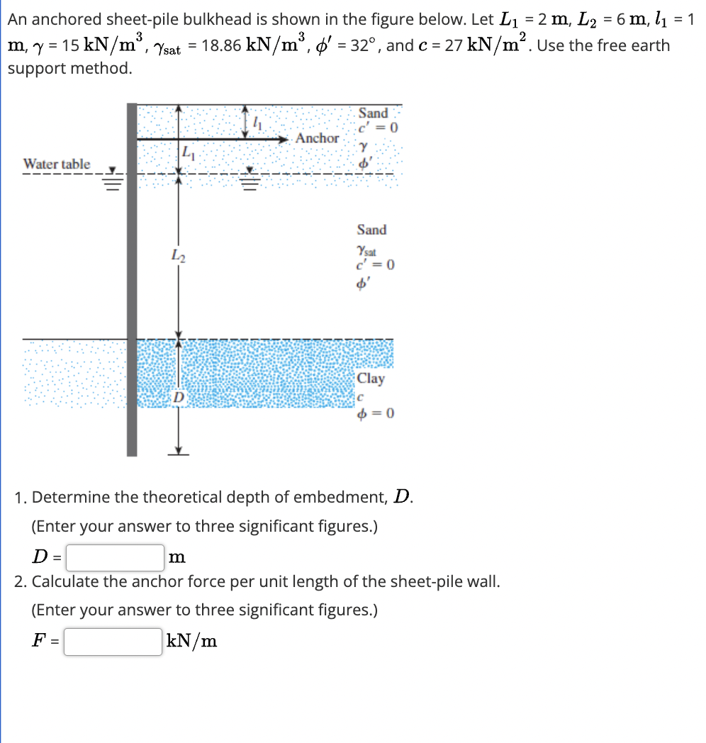 An ﻿anchored sheet-pile bulkhead is ﻿shown in ﻿the | Chegg.com