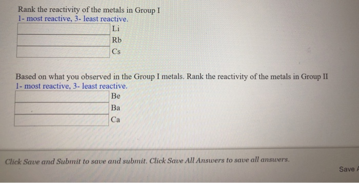 Solved Rank the reactivity of the metals in Group I 1-most | Chegg.com