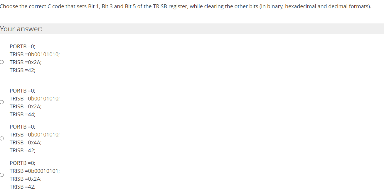 Solved Choose the correct C code that sets Bit 1, Bit 3 and | Chegg.com
