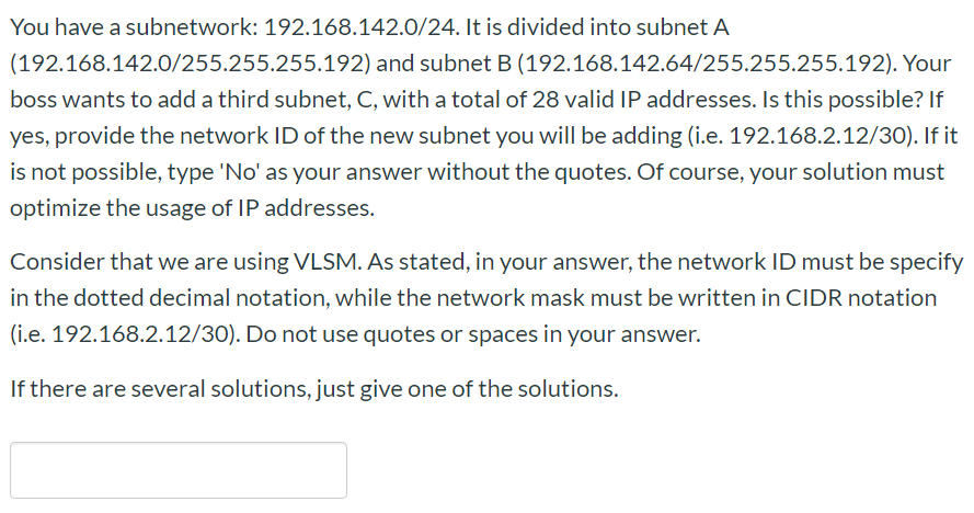 Solved You have a subnetwork: 192.168.142.0/24. It is | Chegg.com