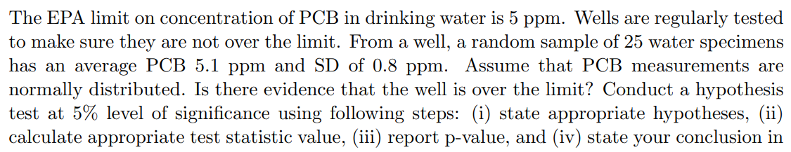 Solved The EPA limit on concentration of PCB in drinking | Chegg.com