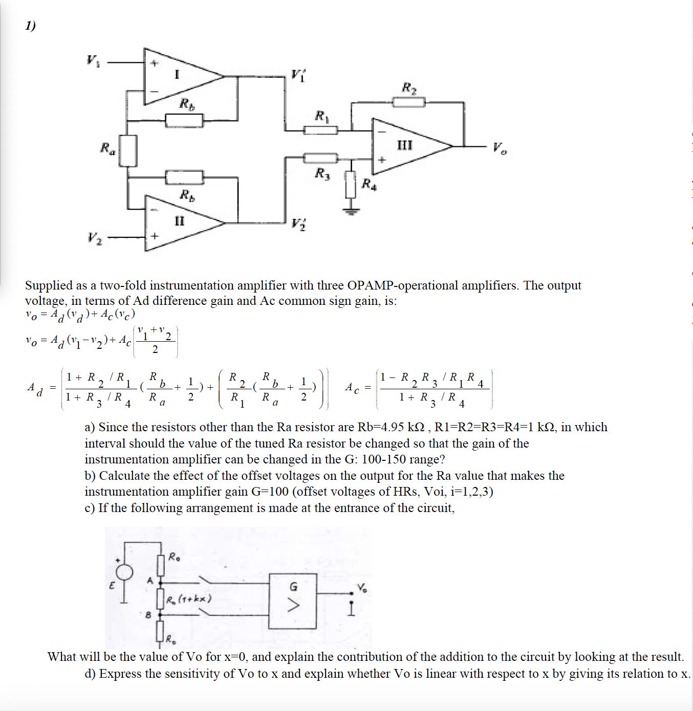 Solved Supplied as a two-fold instrumentation amplifier with | Chegg.com