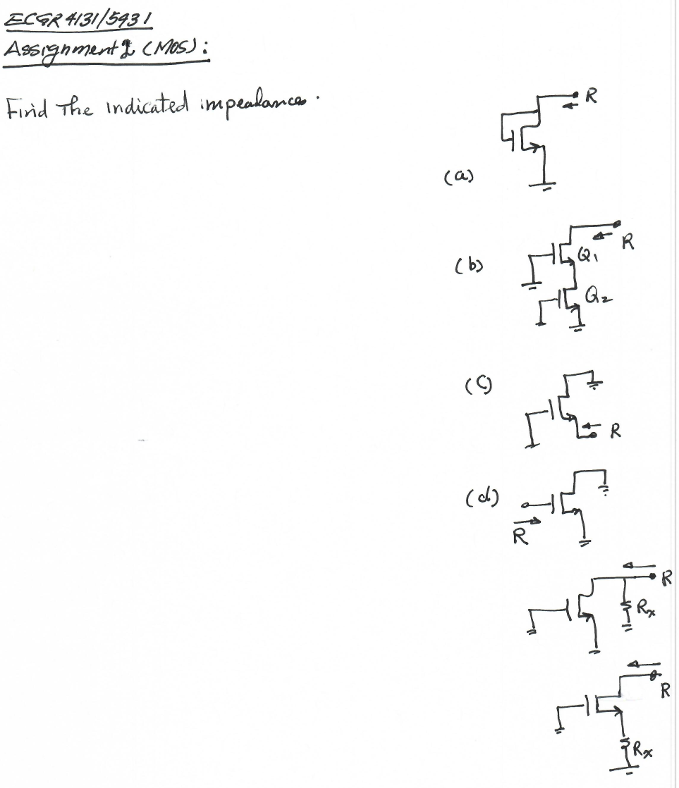Solved EC8R4131/5931 Assignment 2 (MOS): Find The indicated | Chegg.com