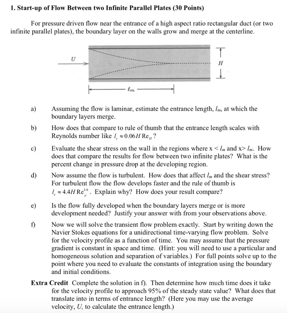 1. Start-up of Flow Between two Infinite Parallel | Chegg.com