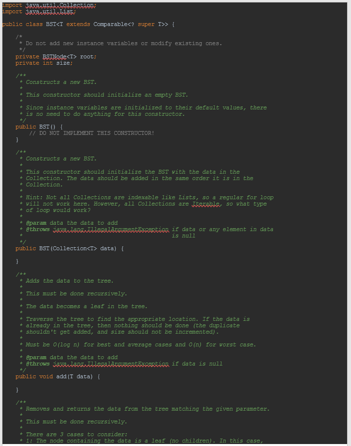 Solved public class BSTNode> private T data; private BSTNode | Chegg.com