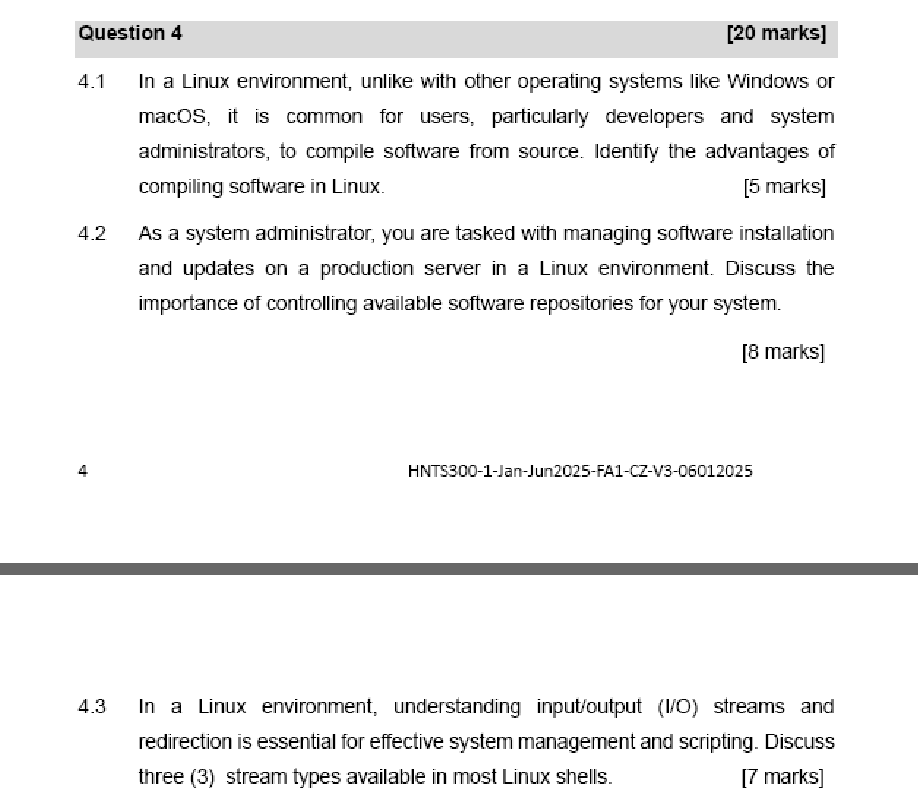 Solved Question 4 [20 ﻿marks] 4.1 ﻿In a Linux environment, | Chegg.com