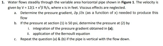 Solved 1. Water flows steadily through the variable area | Chegg.com