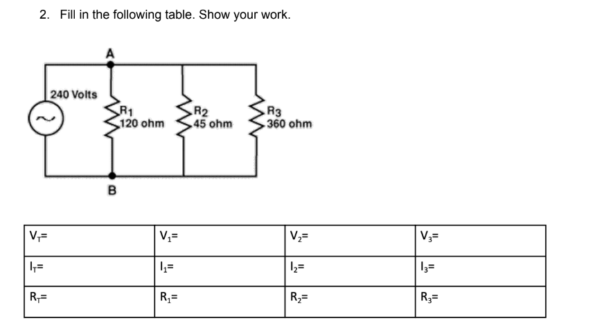 Solved 2. Fill in the following table. Show your work. | Chegg.com