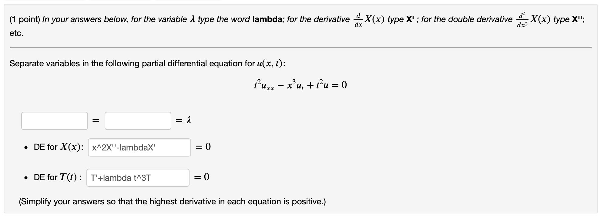 Solved (1 point) In your answers below, for the variable a | Chegg.com