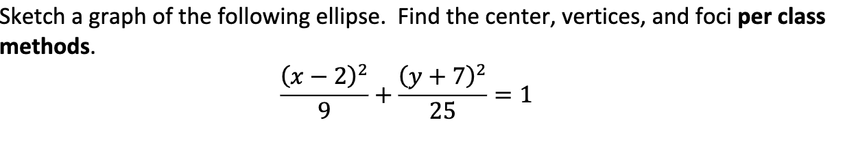 Solved sketch a graph of the following ellipse. Find the | Chegg.com