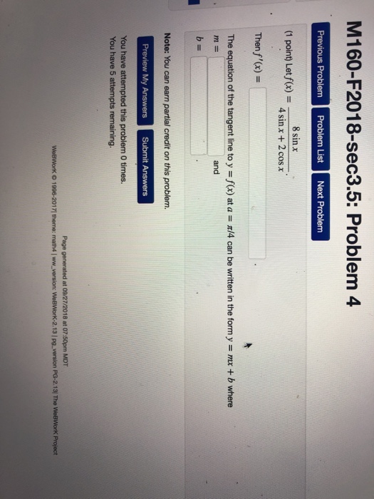 Solved M160-F2018-sec3.5: Problem 4 Previous Problem Problem | Chegg.com