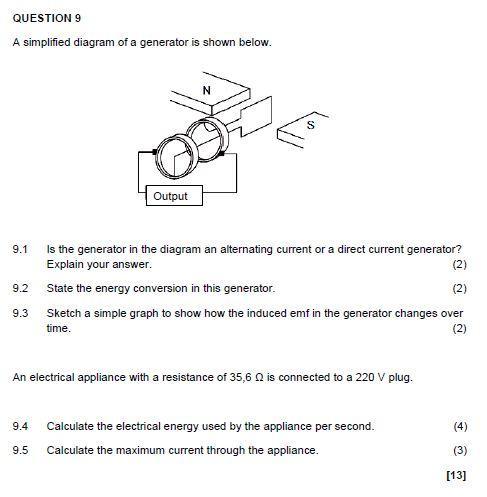 Solved QUESTION 9 A simplified diagram of a generator is | Chegg.com