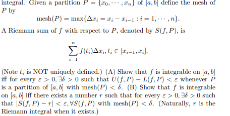 Solved Given a partition P = {x0, · · · , xn} of [a, b], | Chegg.com