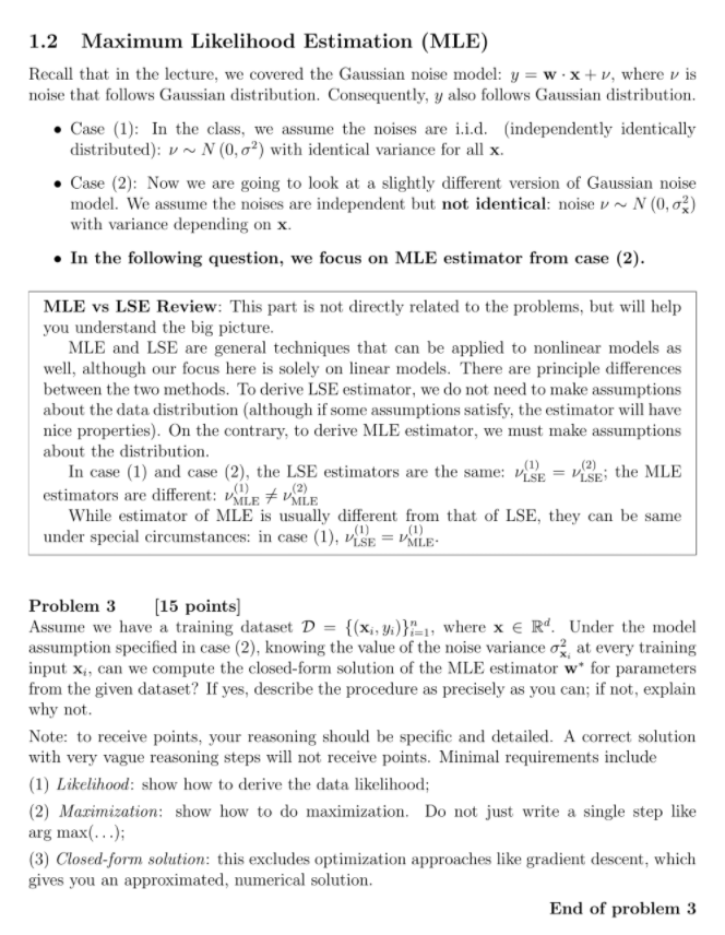 1.2 Maximum Likelihood Estimation (MLE) Recall that | Chegg.com