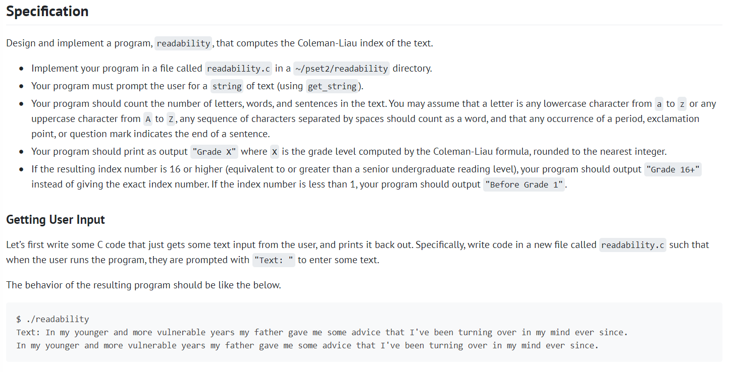Solved Readability Implement a program that computes the | Chegg.com