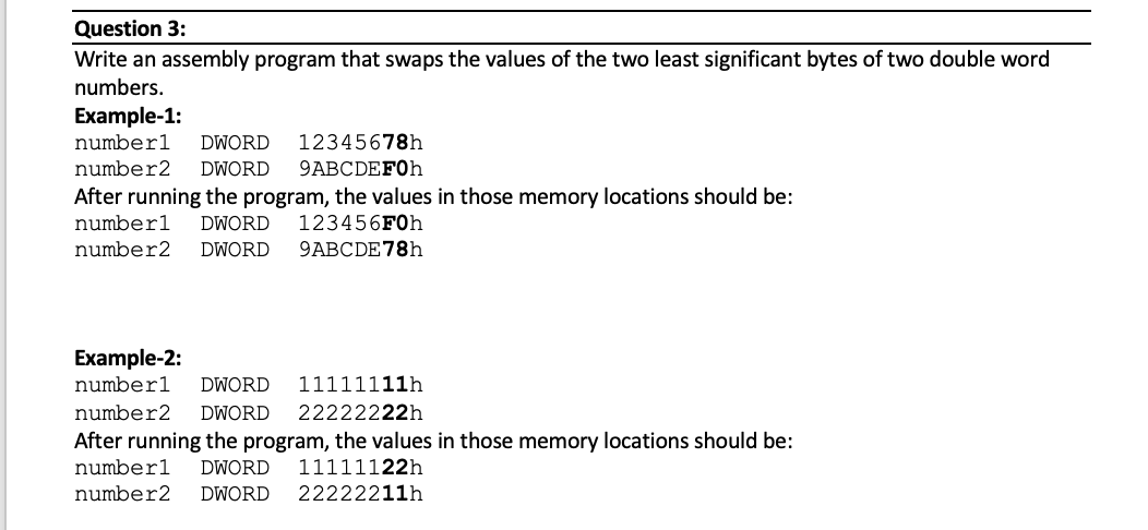 Solved Write An Assembly Program That Swaps The Values Of