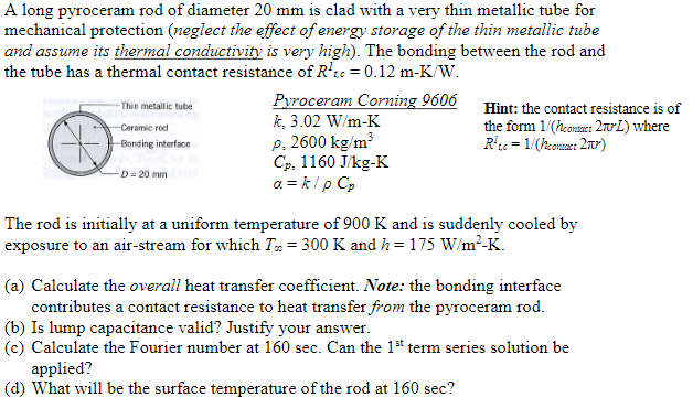 Solved A long pyroceram rod of diameter 20 mm is clad with a | Chegg.com
